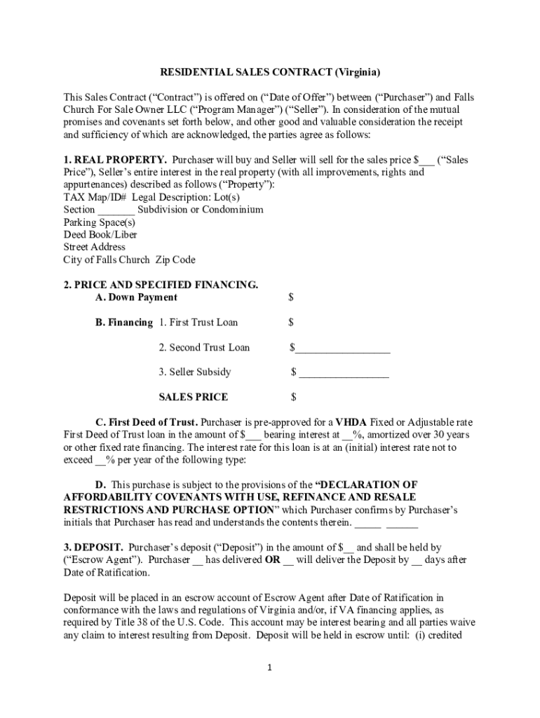 Fillable Online Virginia Residential Purchase and Sale Agreement Fax ...