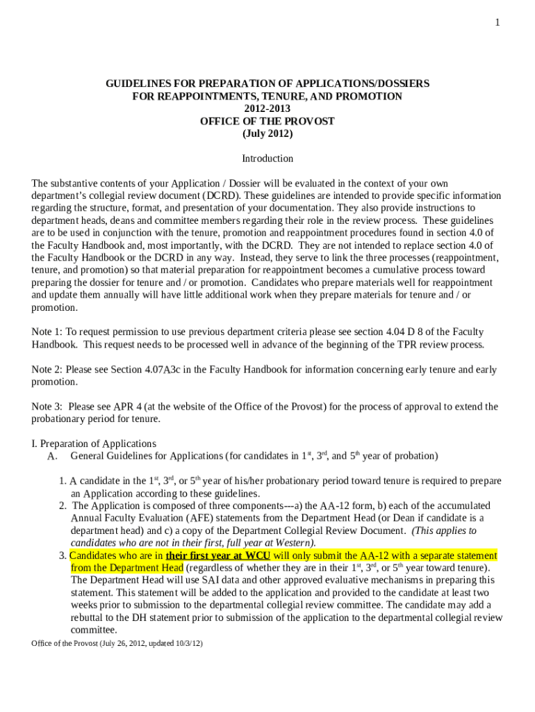 Building Your DossierExecutive Vice Chancellor and Provost Doc Template | pdfFiller