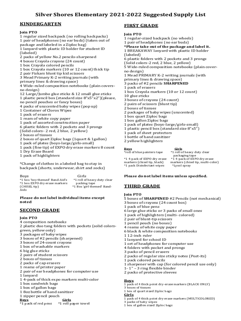 Fillable Online School Supply Lists - P.S. 193Q Fax Email Print - pdfFiller