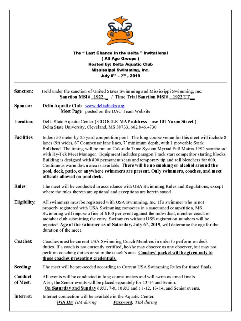 Fillable Online Delta State to Host Biggest Swim Meet of the Year Fax ...