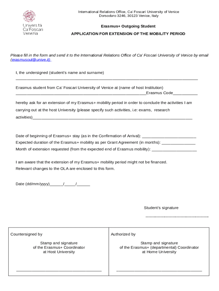 Erasmus+ Outgoing Student APPLICATION FOR ... Doc Template | pdfFiller