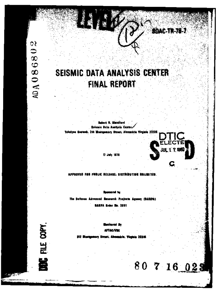 Fillable Online Seismic Data Analysis Center Final Report. The ...