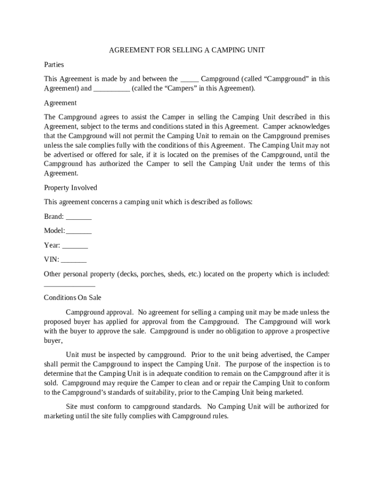 AGREEMENT FOR SELLING A CAMPING UNIT (00412517).DOCX Doc Template | pdfFiller