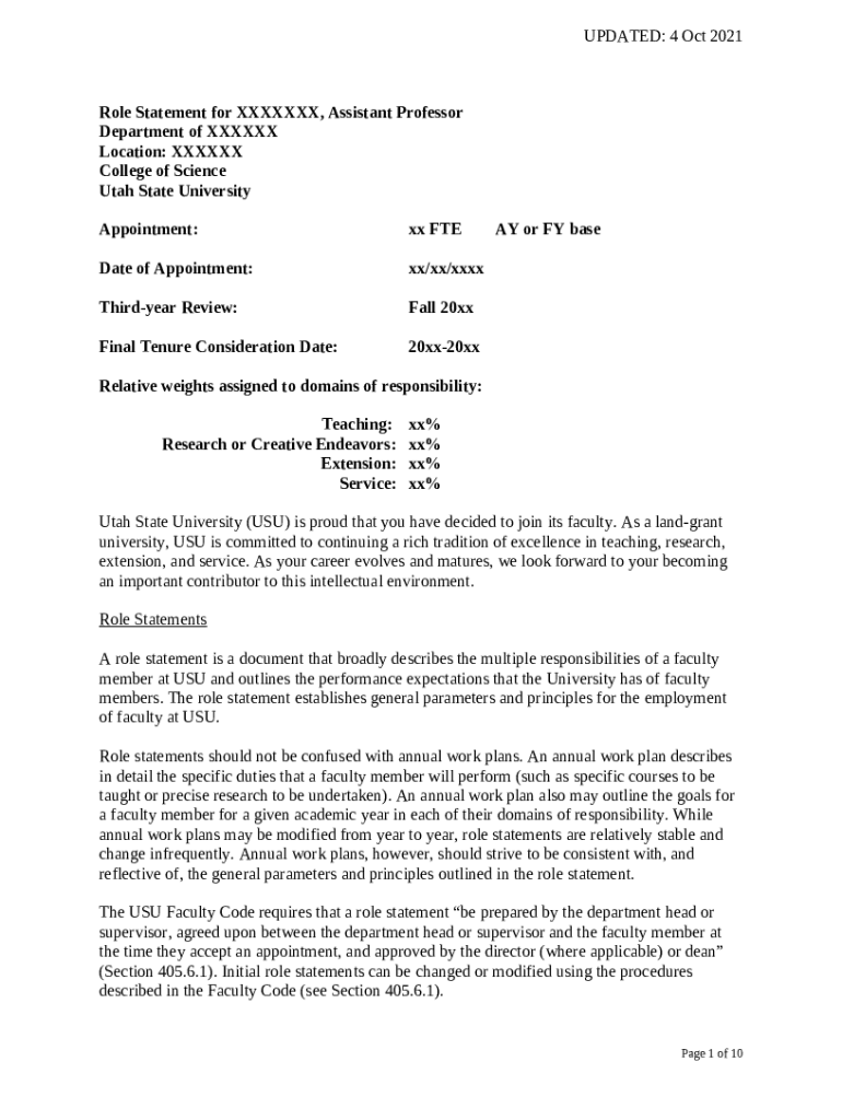 Role Statement for XXXXXXX, Professional Practice ... Doc Template ...