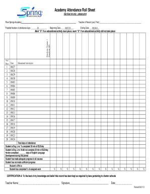 Fillable Online Academy Attendance Roll Sheet Fax Email Print - pdfFiller