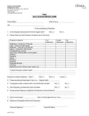 Fillable Online irma duty status report form Fax Email Print - pdfFiller