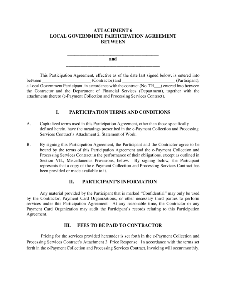 Fillable Online Attachment 6 Local Government Participation Agreement ...