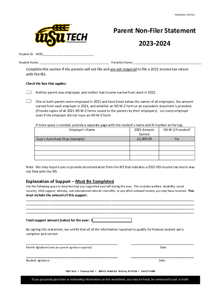 Fillable Online Dependent Non-Filer Statement 2023-2024 Fax Email Print ...