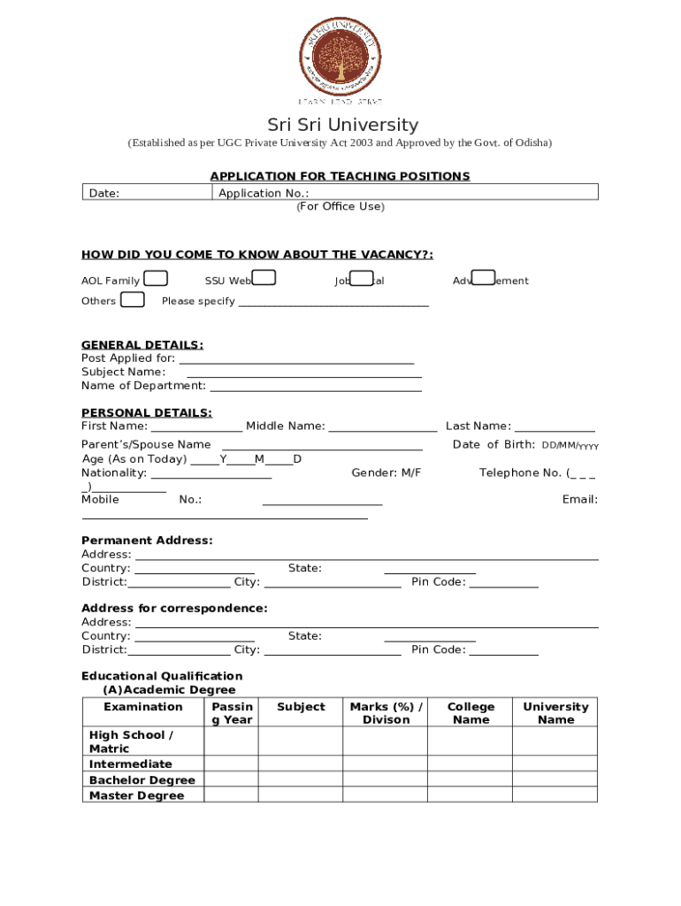 HOW DID YOU COME TO KNOW ABOUT THE VACANCY - srisriuniversity edu Doc Template | pdfFiller