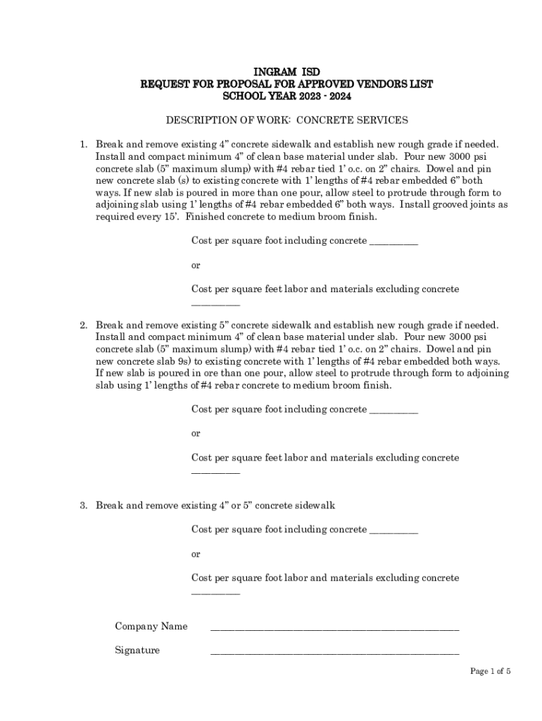 Fillable Online REQUEST FOR PROPOSAL FOR APPROVED VENDORS LIST Fax ...
