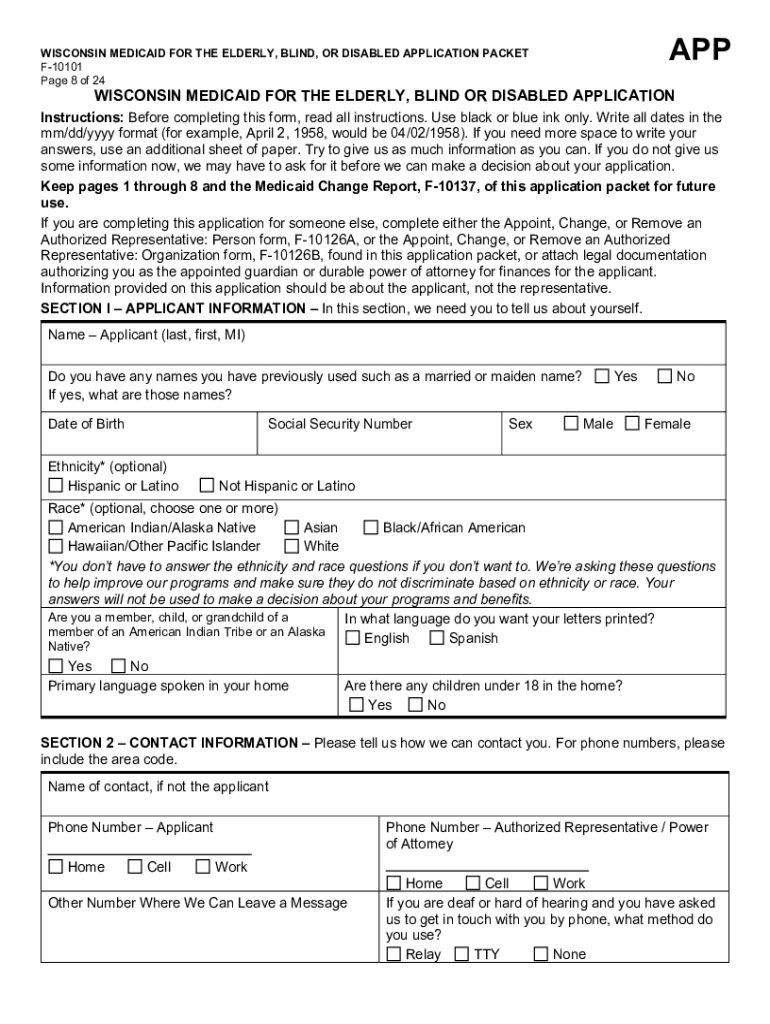 Medicaid for the Elderly, Blind, or Disabled Application: Fill out ...