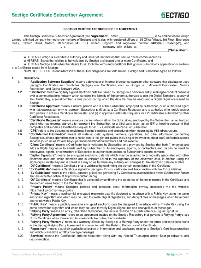 Fillable Online Service Agreement for Trusted Certificate ... Fax Email Print - pdfFiller