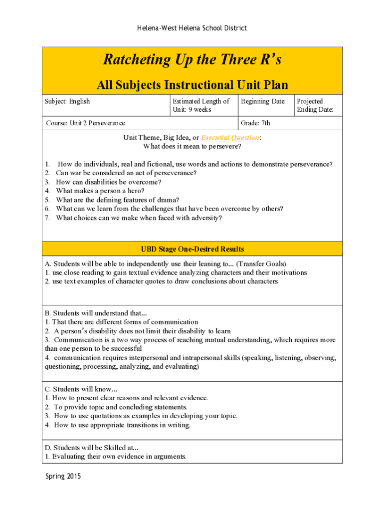 Fillable Online Grade 7 Unit 2 Instructional Unit Plan.doc Fax Email Print - pdfFiller