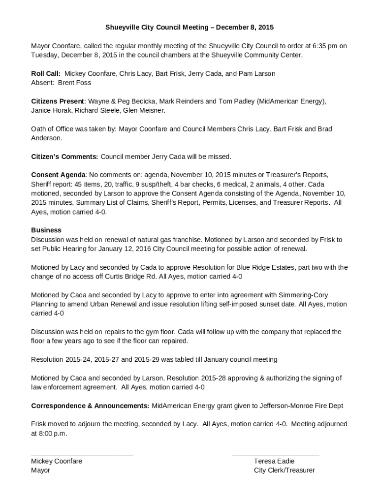 Roll Call:Mickey Coonfare, Chris Lacy, Bart Frisk, Jerry Cada, and Pam ...