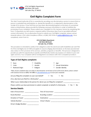 Fillable Online UTA Civil Rights Complaint Form Fax Email Print - pdfFiller