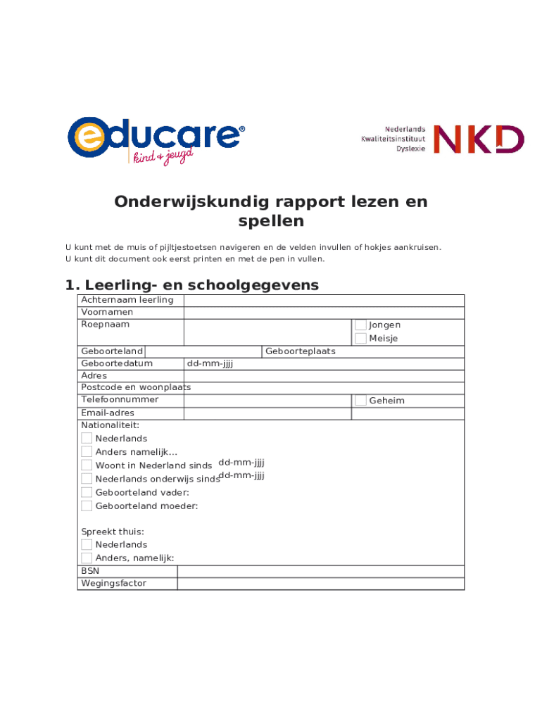 Onderwijskundig rapport lezen en spellen Doc Template | pdfFiller