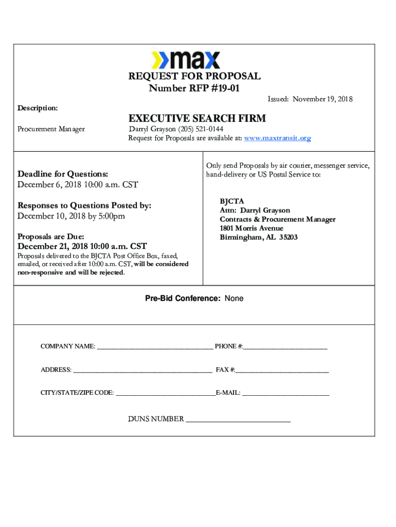 Fillable Online REQUEST FOR PROPOSAL Number RFP #19-01 EXECUTIVE ...