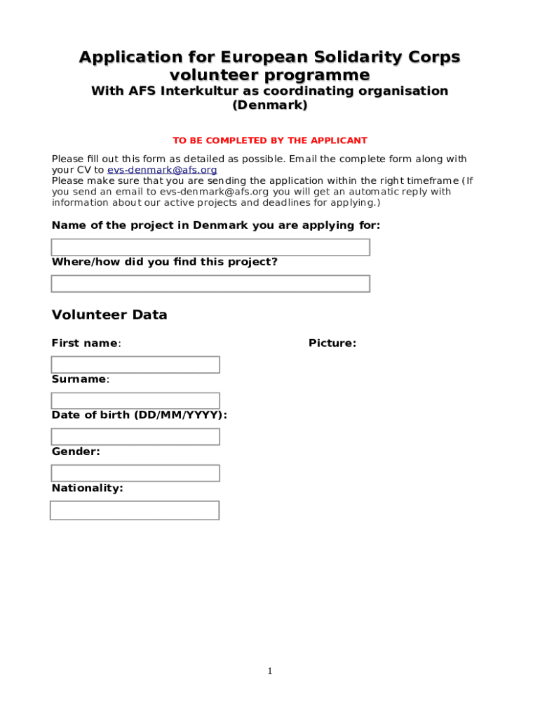 Email the complete along with your CV to evs-denmarkafs Doc Template | pdfFiller