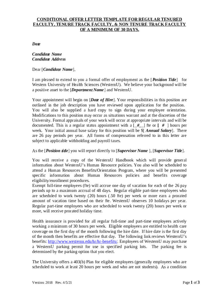 Template Offer Letter TT Regular (v. 09) Doc Template | pdfFiller