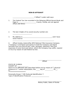 Non-ID Affidavit with Indemnity Language- FTL.docx Doc Template | pdfFiller