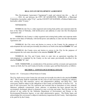 Fillable Online This Development Agreement (Agreement) made and entered ...
