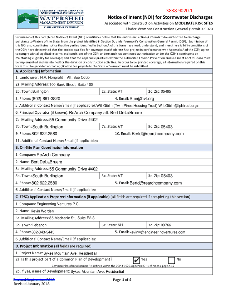 Fillable Online Notice of Intent (NOI) for Stormwater Discharges 3888 ...