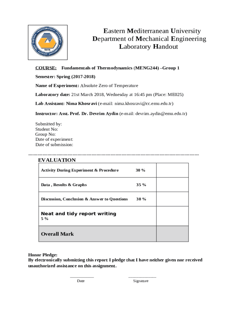 Mechanical Engineering Laboratory Handout Doc Template | pdfFiller