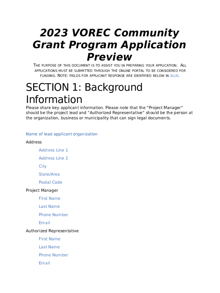 2023 VOREC Community Grant Program Application Preview Doc Template | pdfFiller