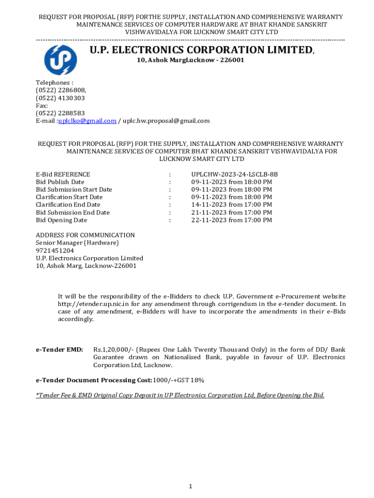 Fillable Online UP Electronics Corporation Limited - UPLC Tender Fax ...