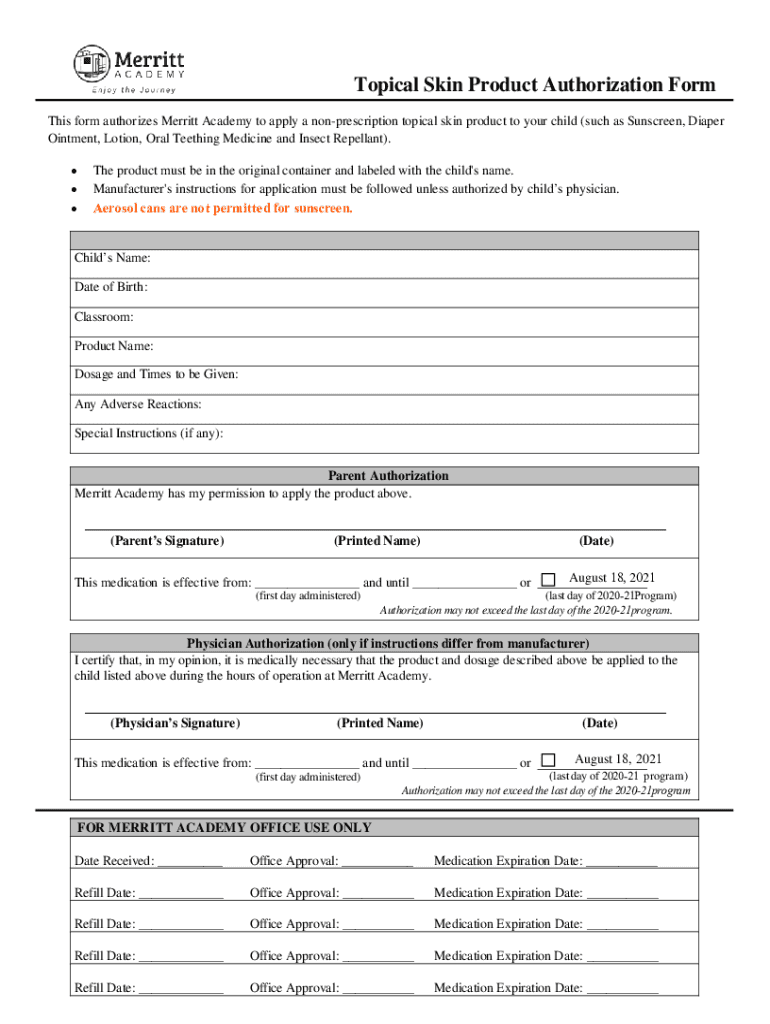 Fillable Online Authoriza on Form for Non-prescrip on Over-the-Counter ...