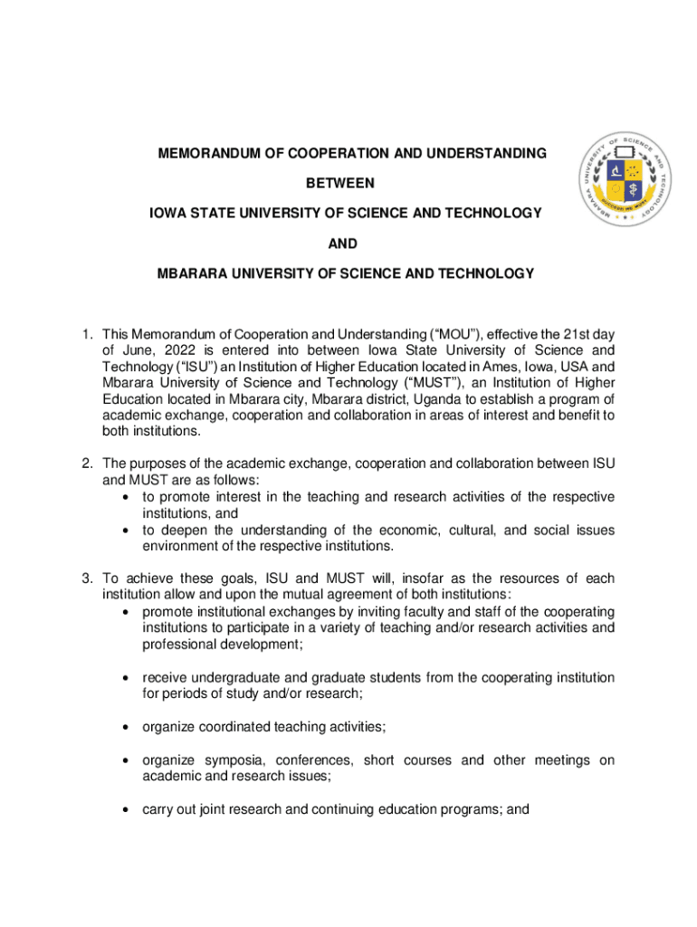 Fillable Online Memorandum of Understanding (MOU) Agreement Template ...