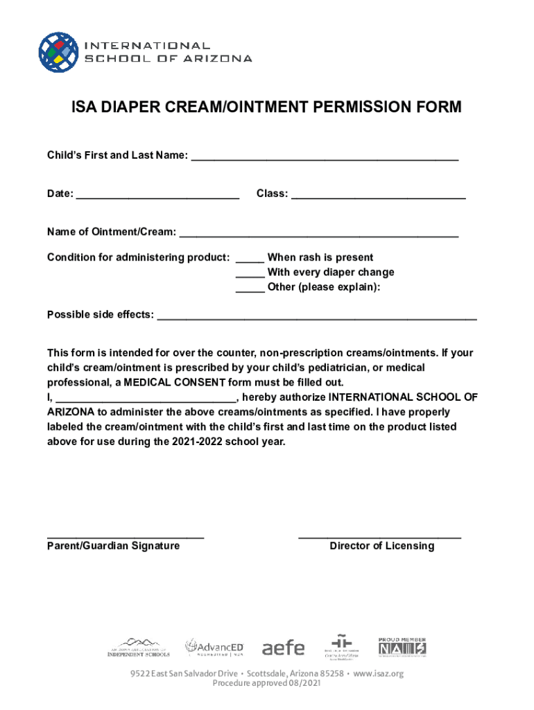 Fillable Online isa diaper cream/ointment permission form Fax Email ...