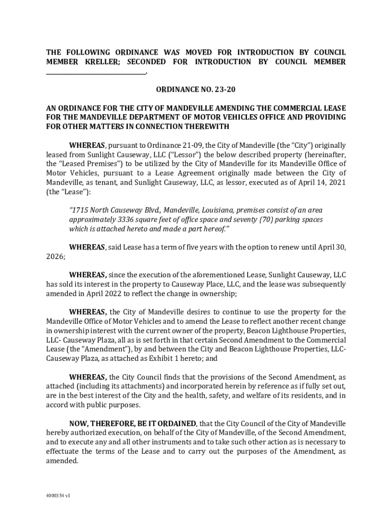 Fillable Online the following ordinance was moved for introduction Fax Email Print - pdfFiller