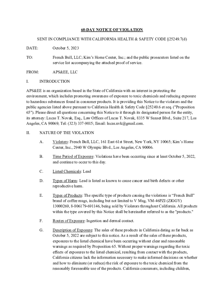 Fillable Online oag ca Fillable Online oag ca 60-DAY NOTICE OF VIOLATION ... Fax Email Print ...