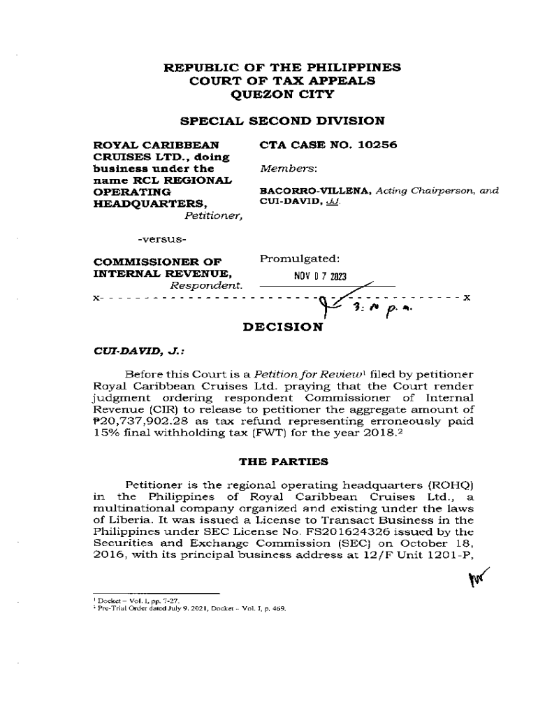 Fillable Online cta judiciary gov Court of Tax Appeals: Republic of The ...