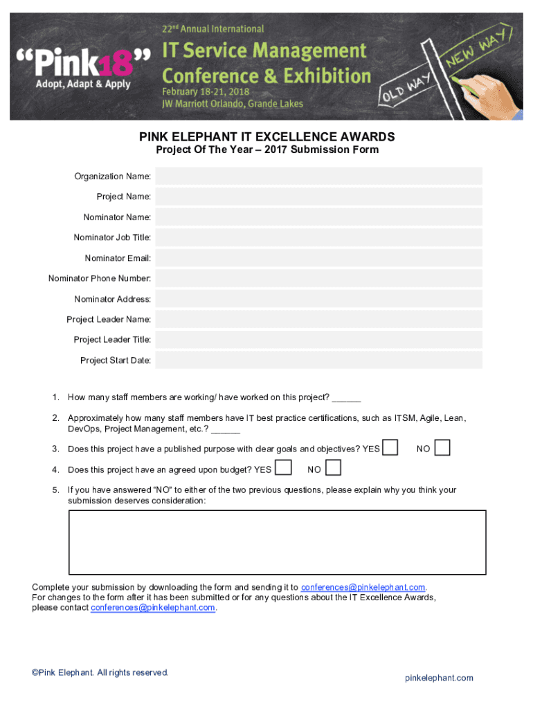 Fillable Online Pink Elephant Announces Case Study of the Year at ...