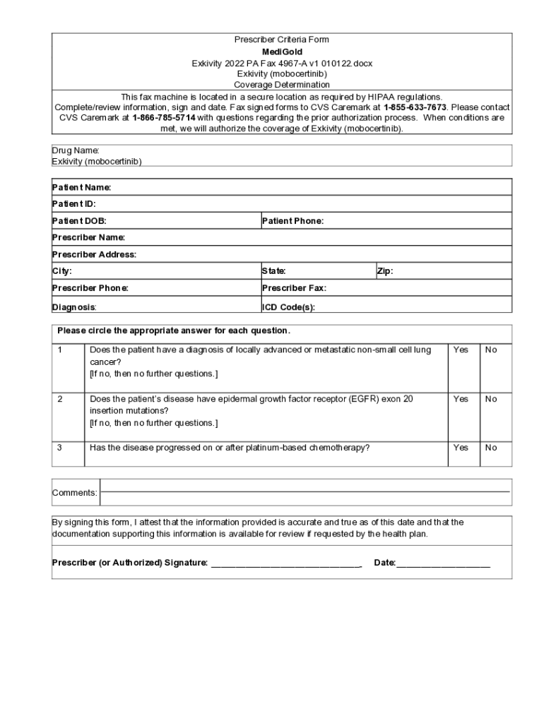 Fillable Online Exkivity (mobocertinib) - Prior Authorization ...
