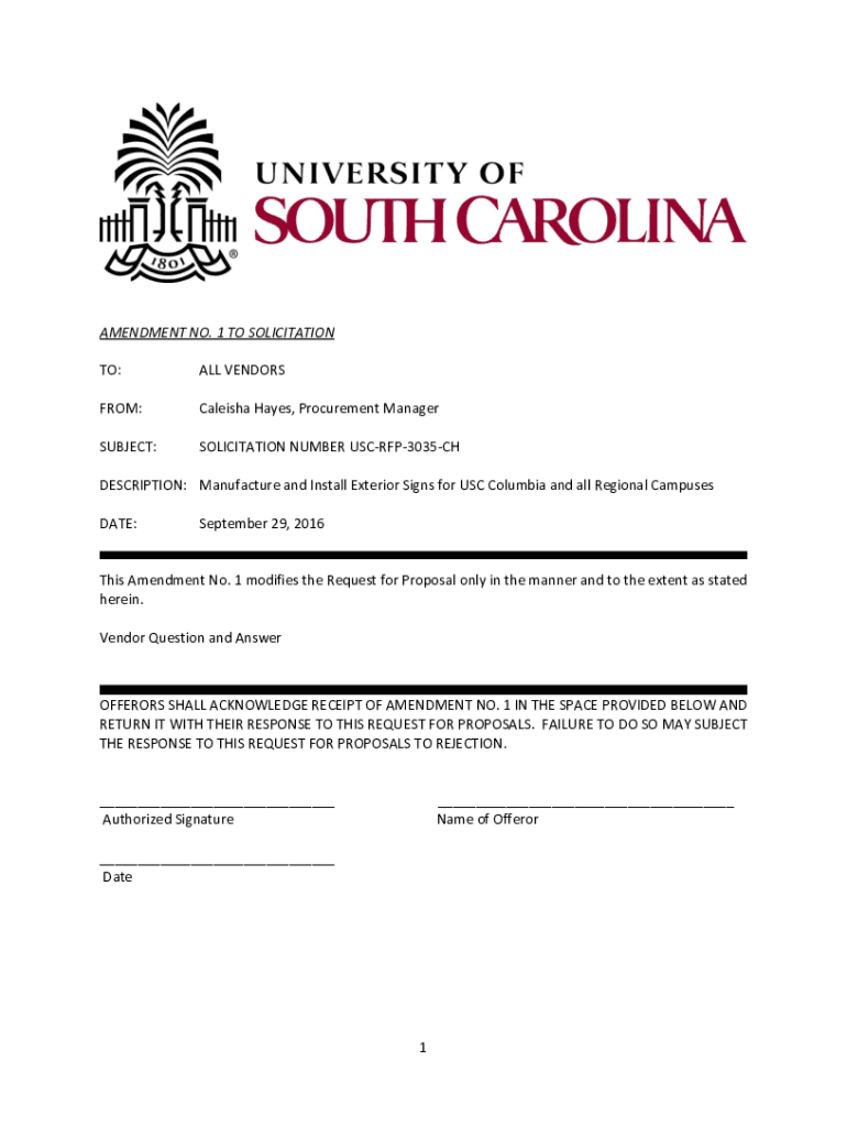 Fillable Online Amendment No. 1 to solicitation to: all vendors from ... Fax Email Print - pdfFiller