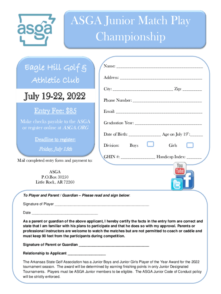 Fillable Online ASGA Junior Match Play Championship Fax Email Print ...