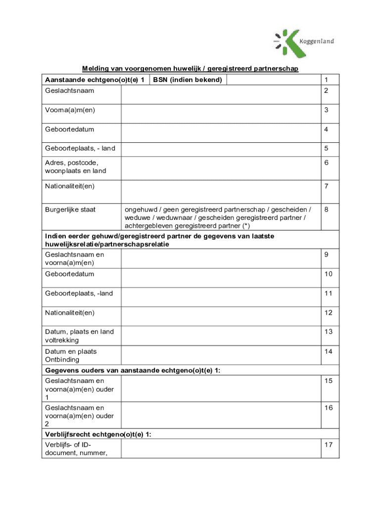 Invulbaar Online Formulier melding voorgenomen huwelijk of ...