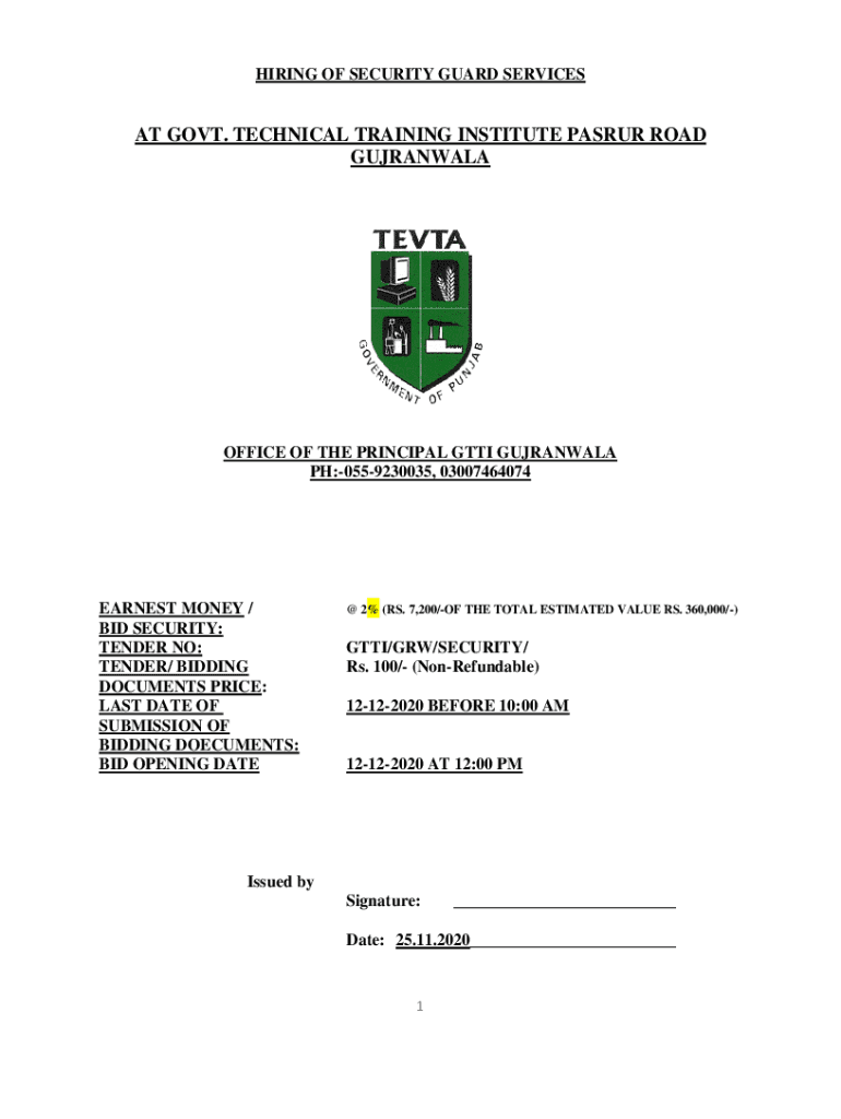 Fillable Online HIRING OF SECURITY GUARD SERVICES Fax Email Print ...