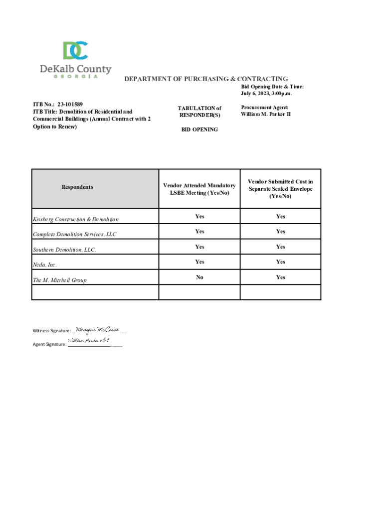 Fillable Online 23-101589 ITB Demolition of Residential and Commercial ...