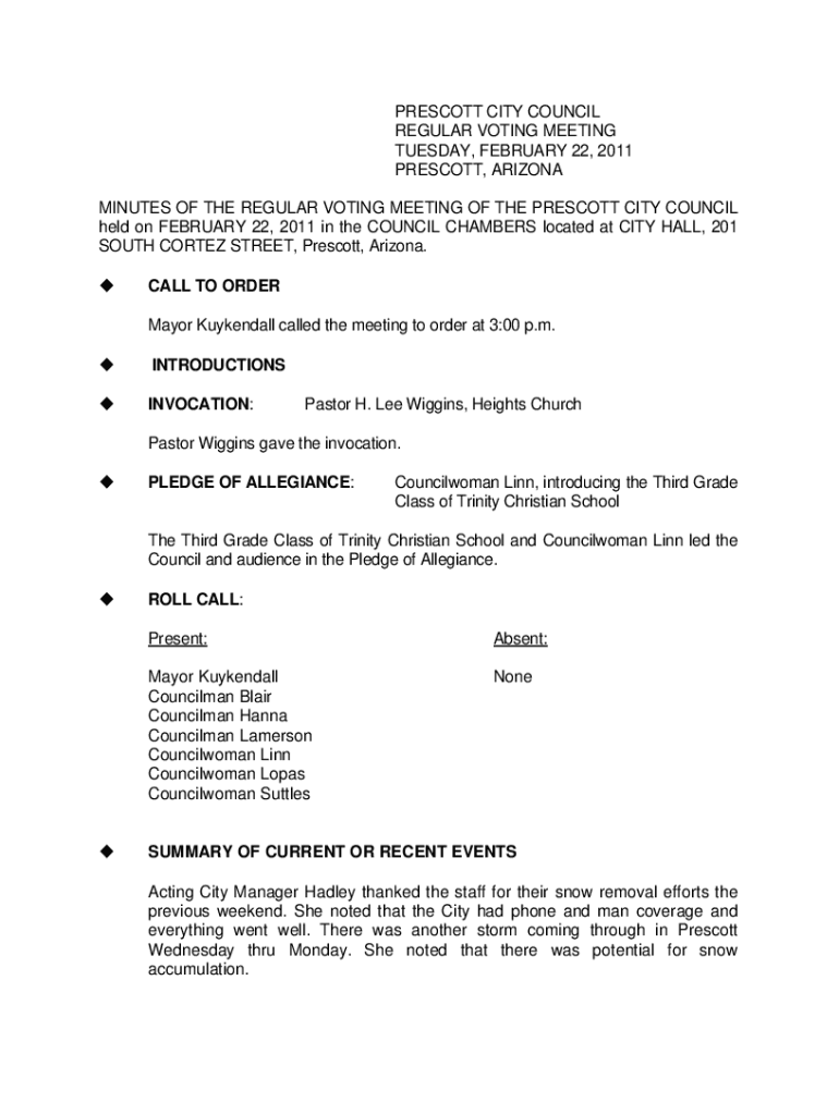 Fillable Online held on FEBRUARY 22, 2011 in the COUNCIL CHAMBERS ...