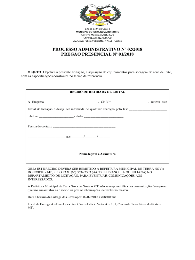 Preenchível Disponível OBJETO: Objetiva a presente licitao, a aquisio de equipamentos para ...