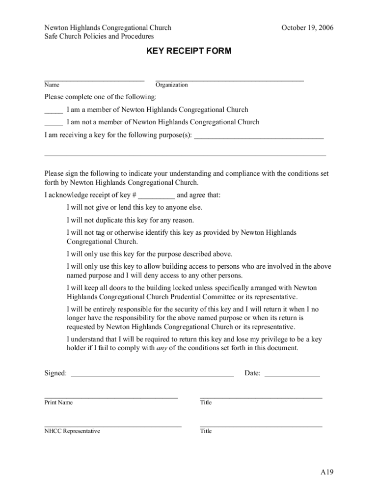 Fillable Online Key Receipt Form - NHCC Fax Email Print - pdfFiller