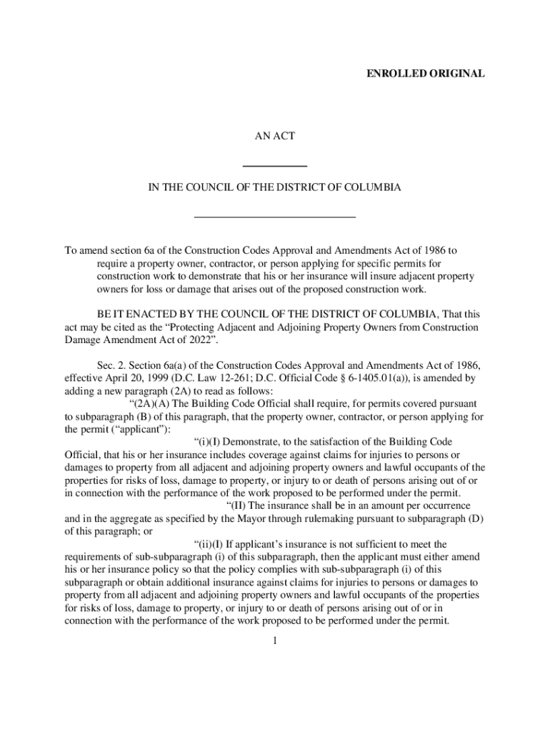 Fillable Online D.C. Law 24-339. Protecting Adjacent and Adjoining ...