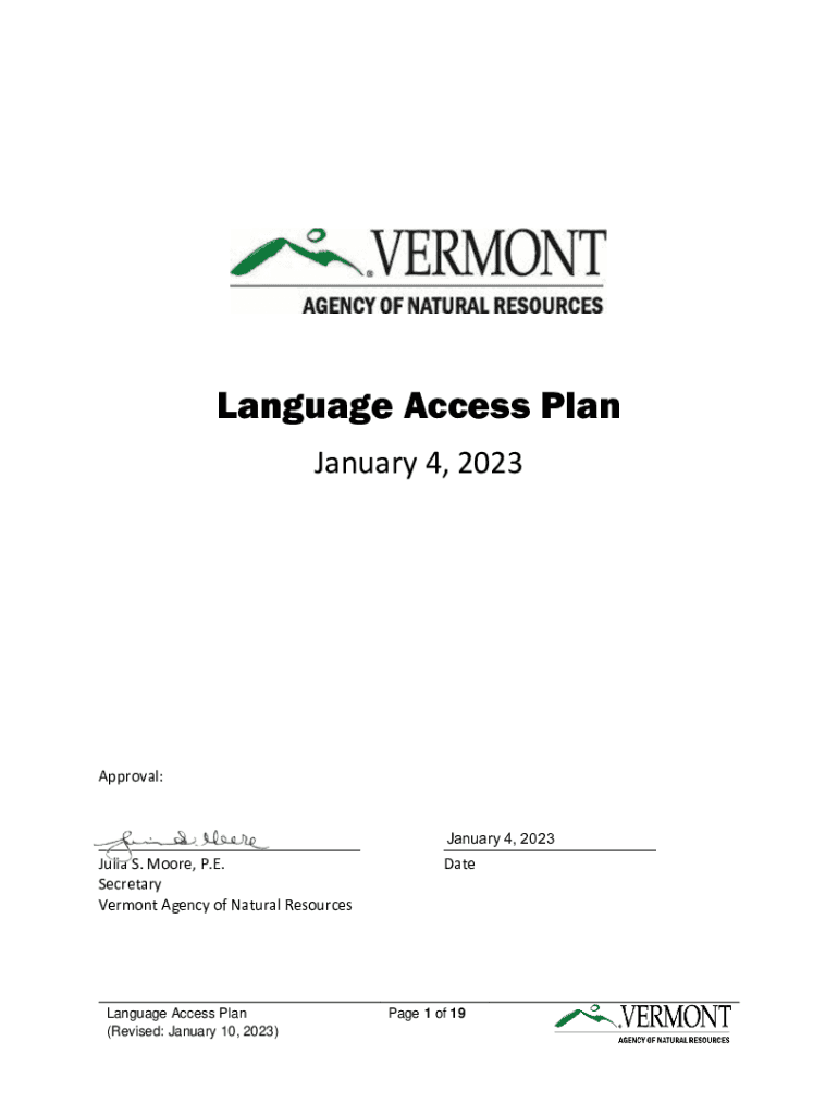 Fillable Online legislature vt Language Access Plan - Vermont Agency of Natural Resources Fax ...