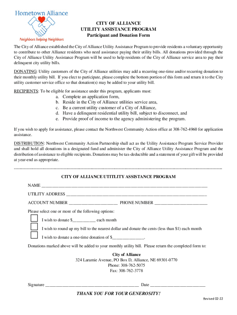 Fillable Online Utility Assistance Donation Form Fax Email Print ...