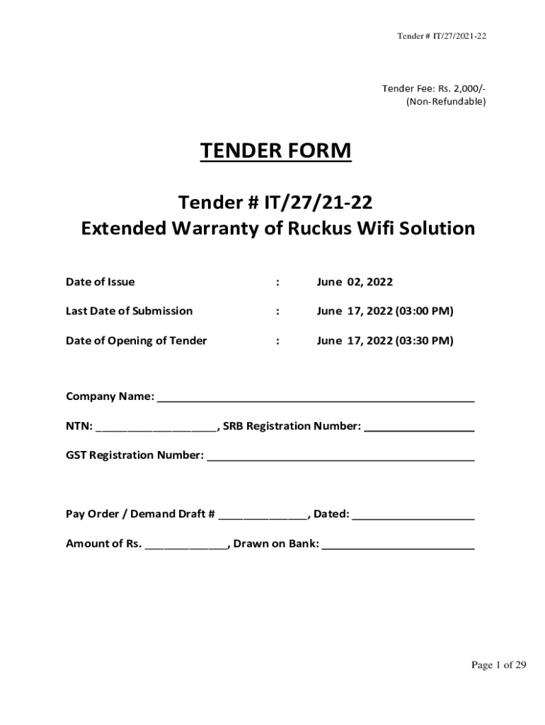 Fillable Online tenders iba edu Tender # IT/27/21-22 Extended Warranty ...