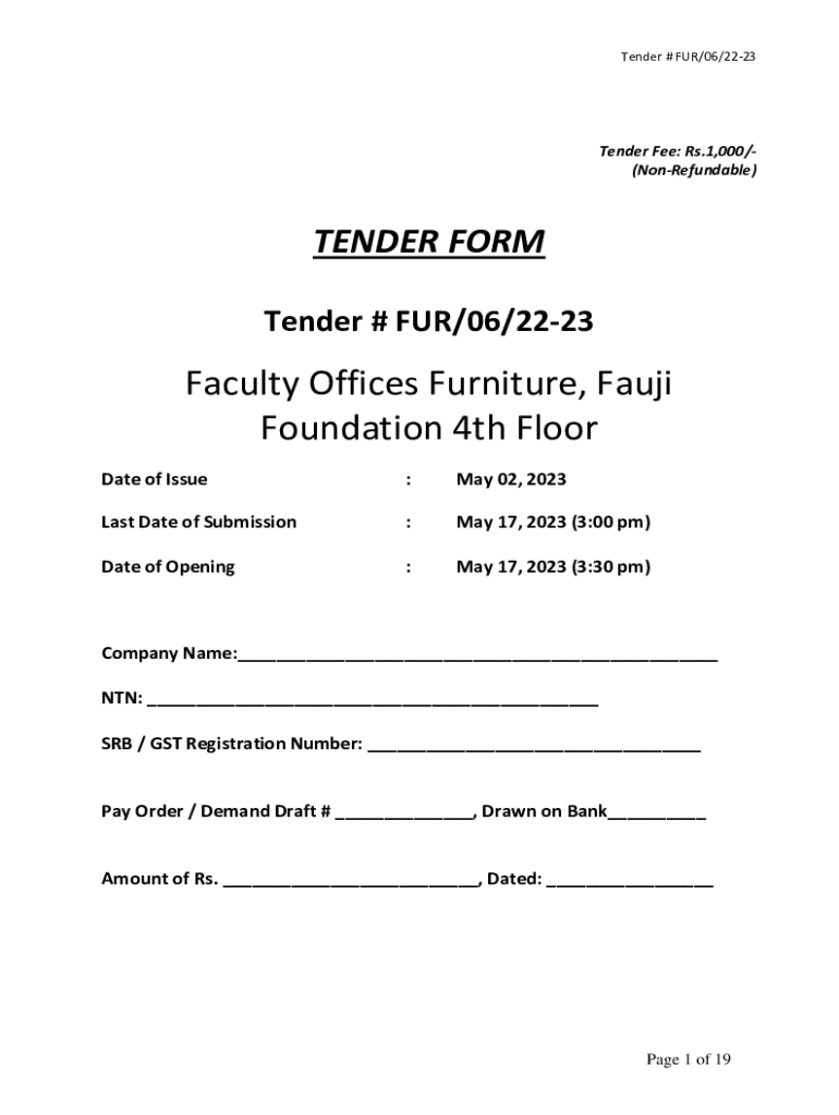 Fillable Online tenders iba edu Faculty Offices Furniture, Fauji Foundation 4th Floor Fax Email ...
